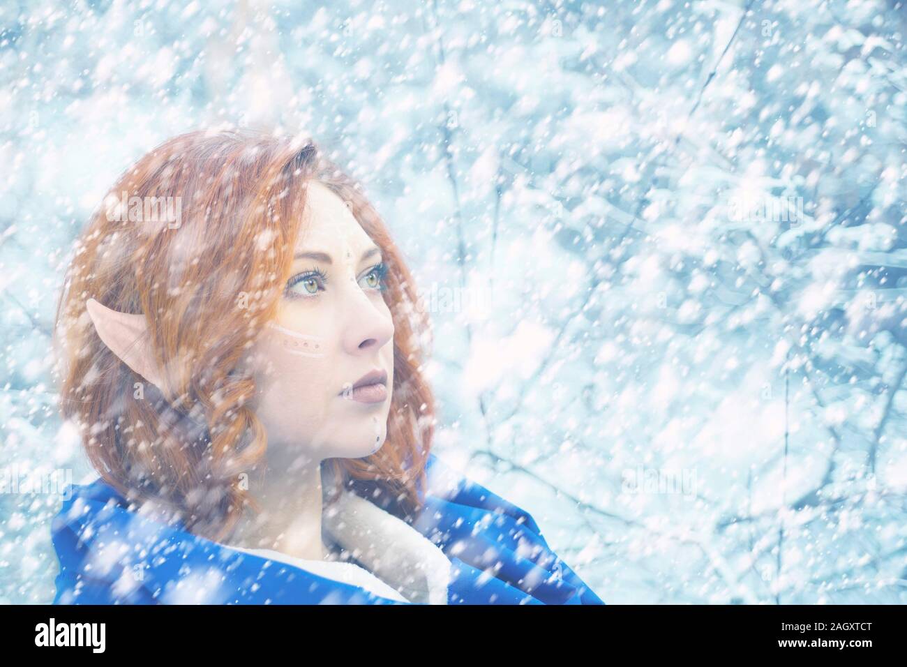 Elf Fairy woman. Elf the princess in the Christmas winter. The concept ...