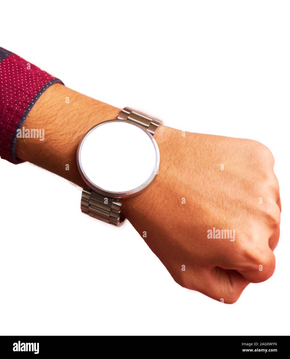 Smart watch on hand with isolated, blank screen for mockup Stock Photo ...