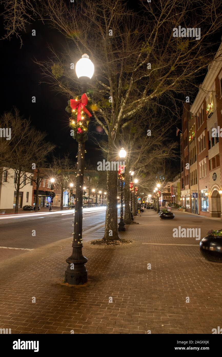 Downtown street lights decorated for Christmas Stock Photo - Alamy