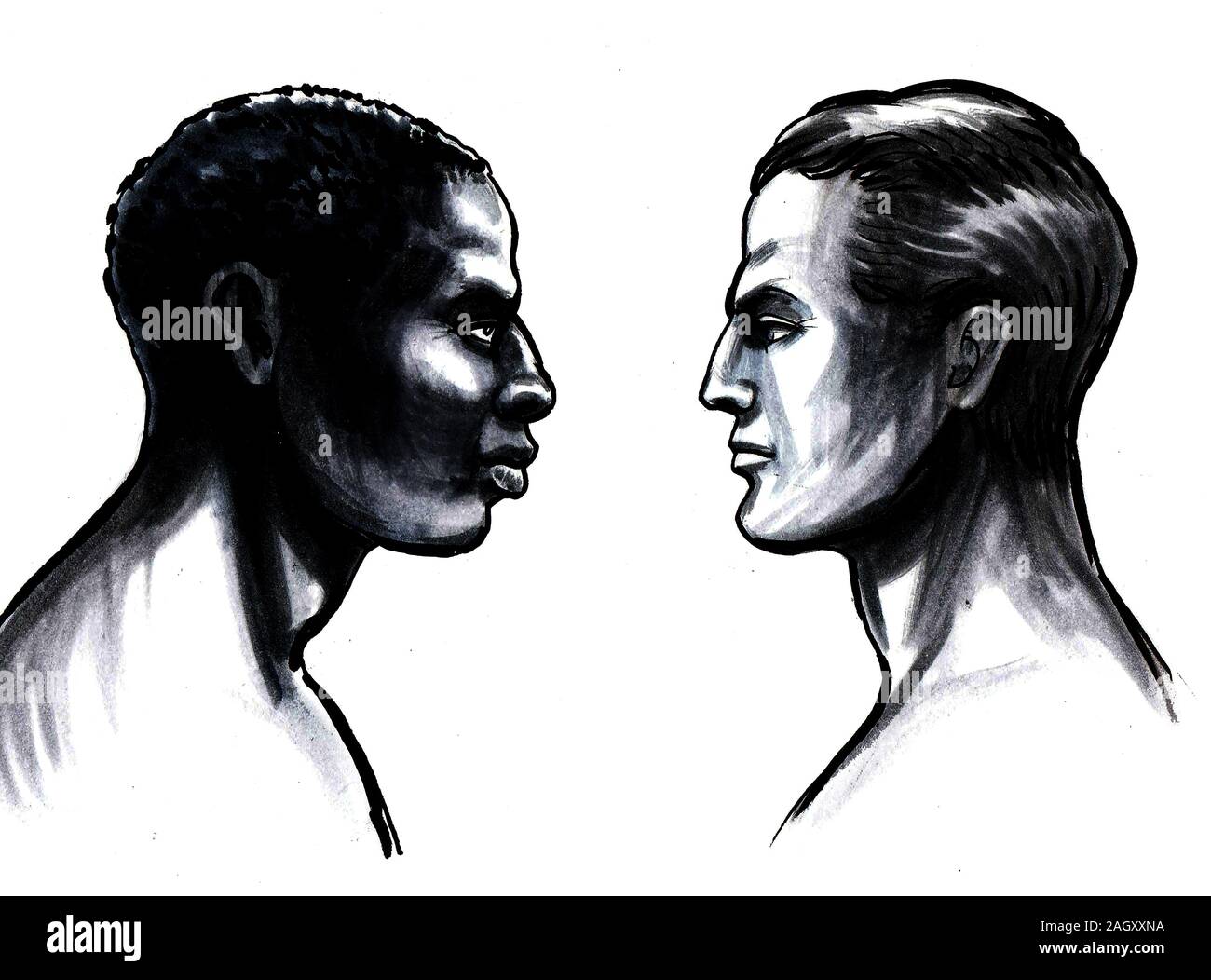 Boxing standoff. Ink black and white drawing Stock Photo - Alamy