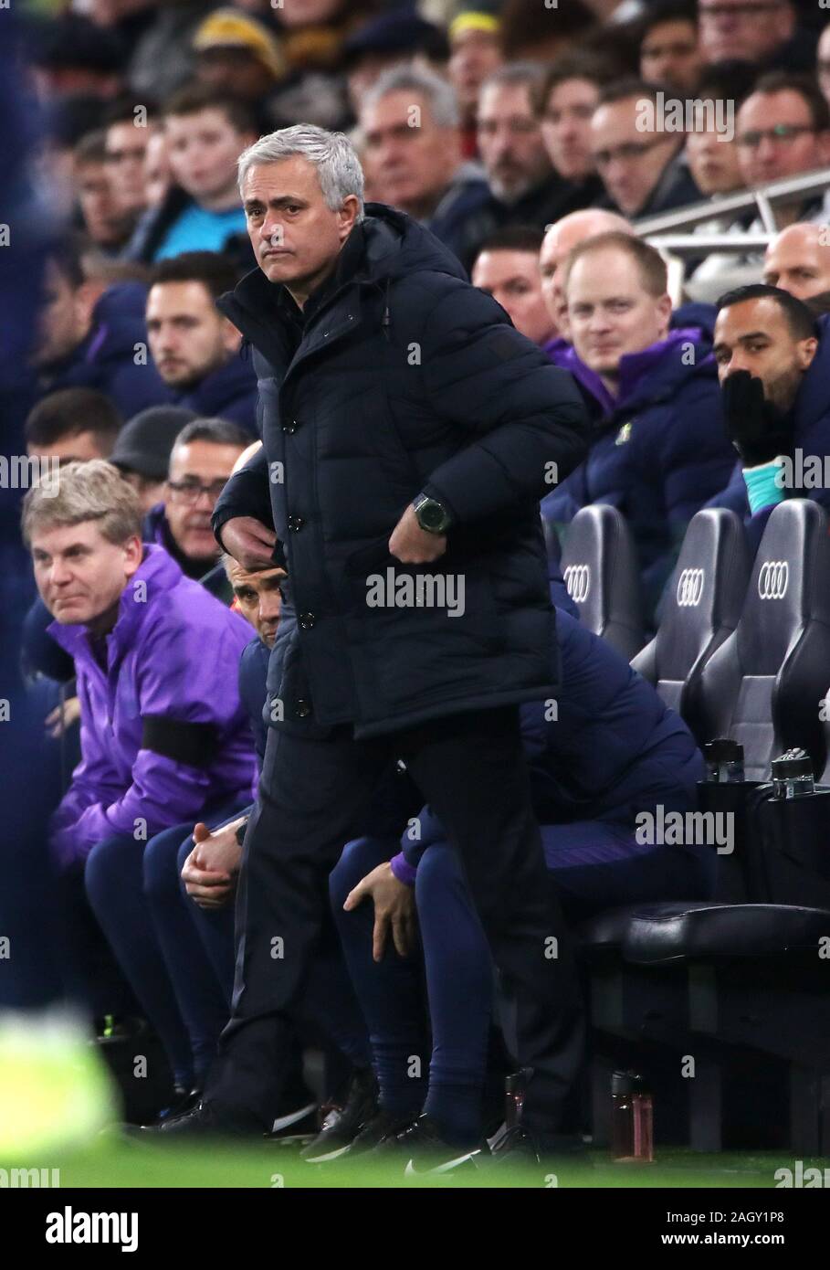 Tottenham Hotspur manager Jose Mourinho on the touchline during the ...