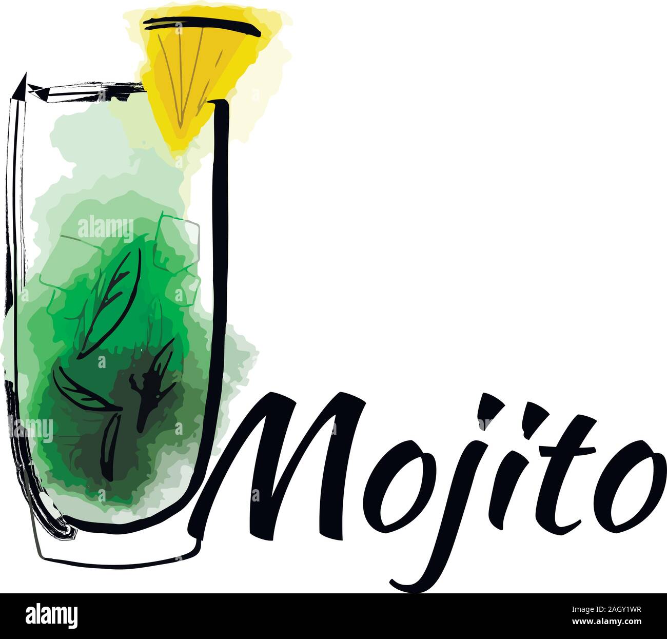 Vector illustration a mojito cocktail glasses isolated on white Stock ...