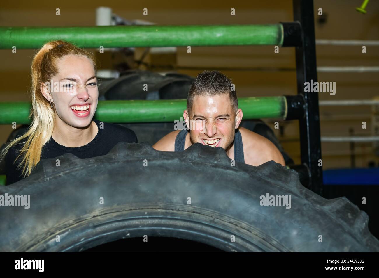 Man and woman growl jokingly at the camera Stock Photo - Alamy