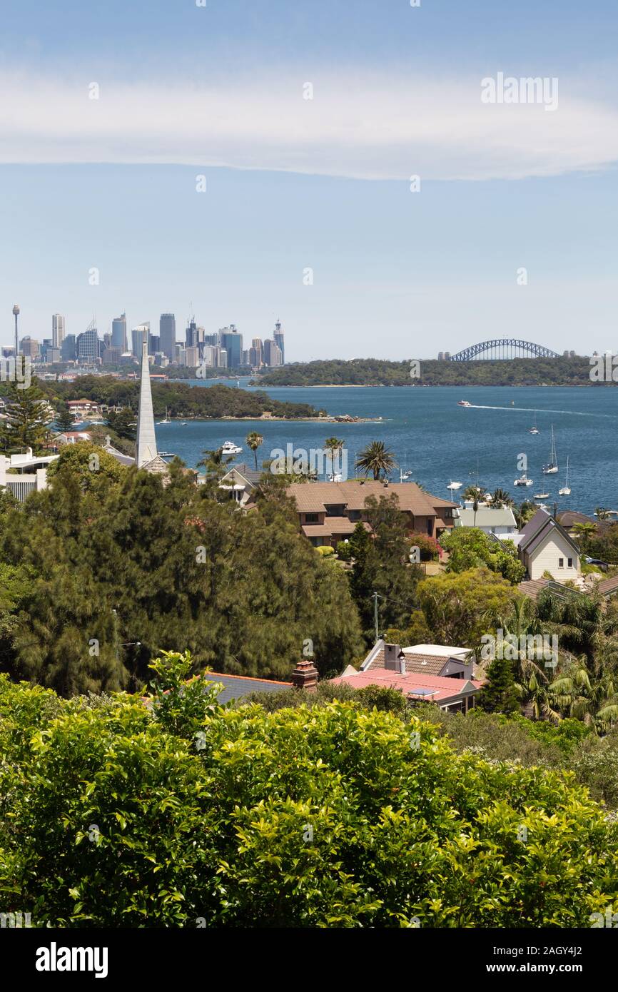 Sydney Australia; Sydney cityscape seen from Watson's Bay, on a sunny ...