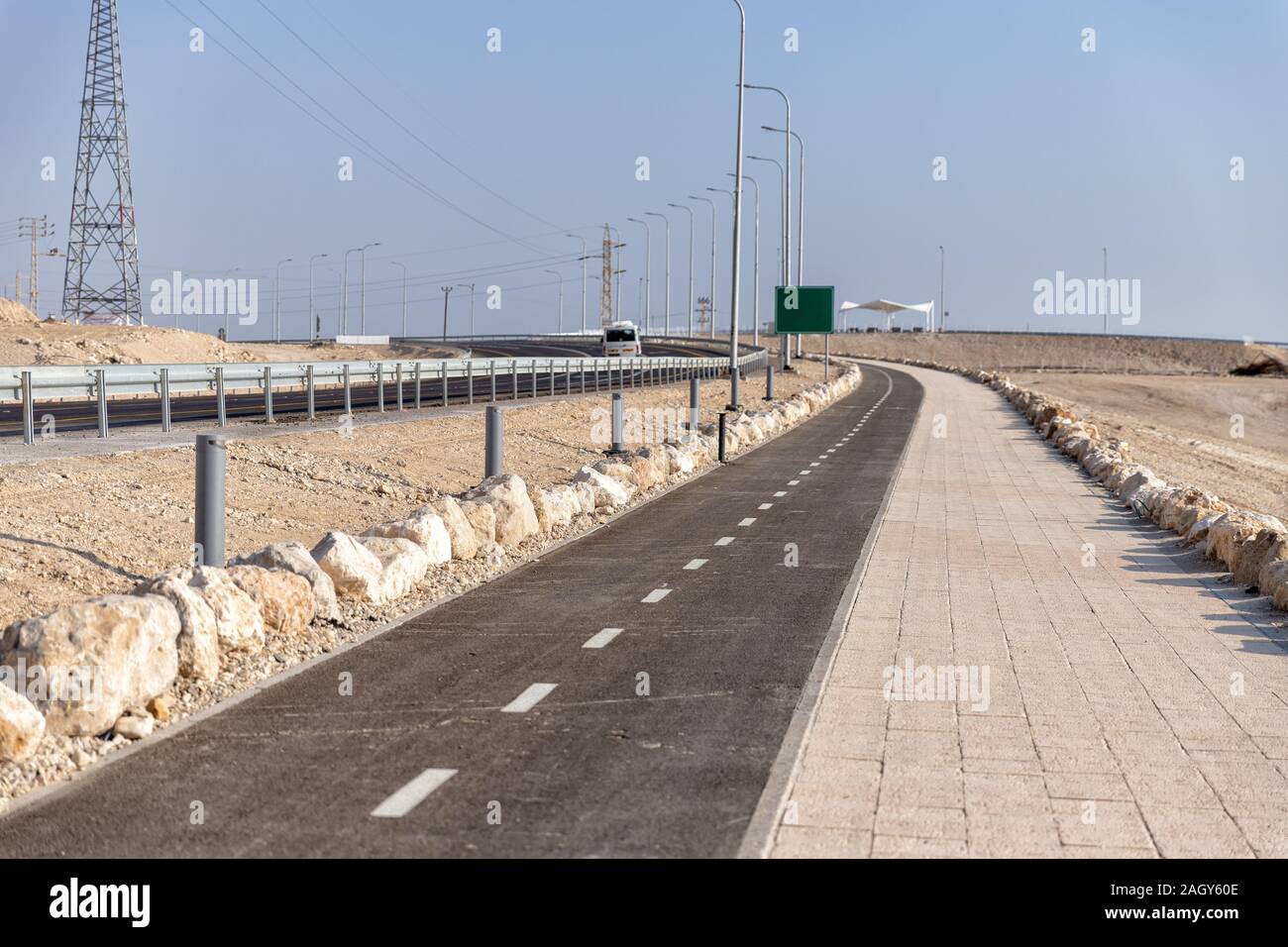 bike path and auto track in israel Stock Photo - Alamy