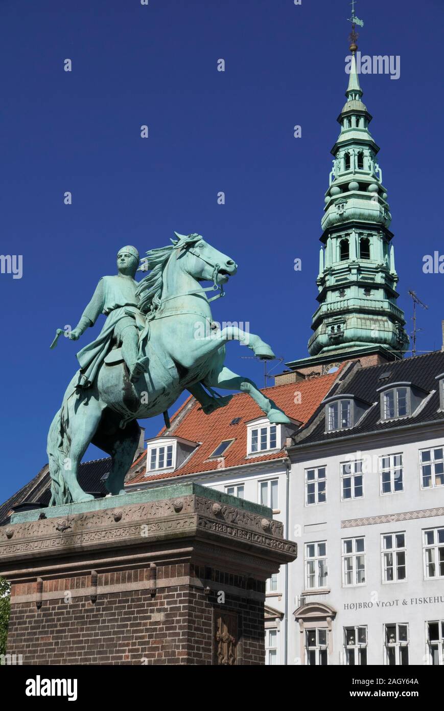 Statue of Absalon on horseback in Hojbro Plads Square, Copenhagen ...