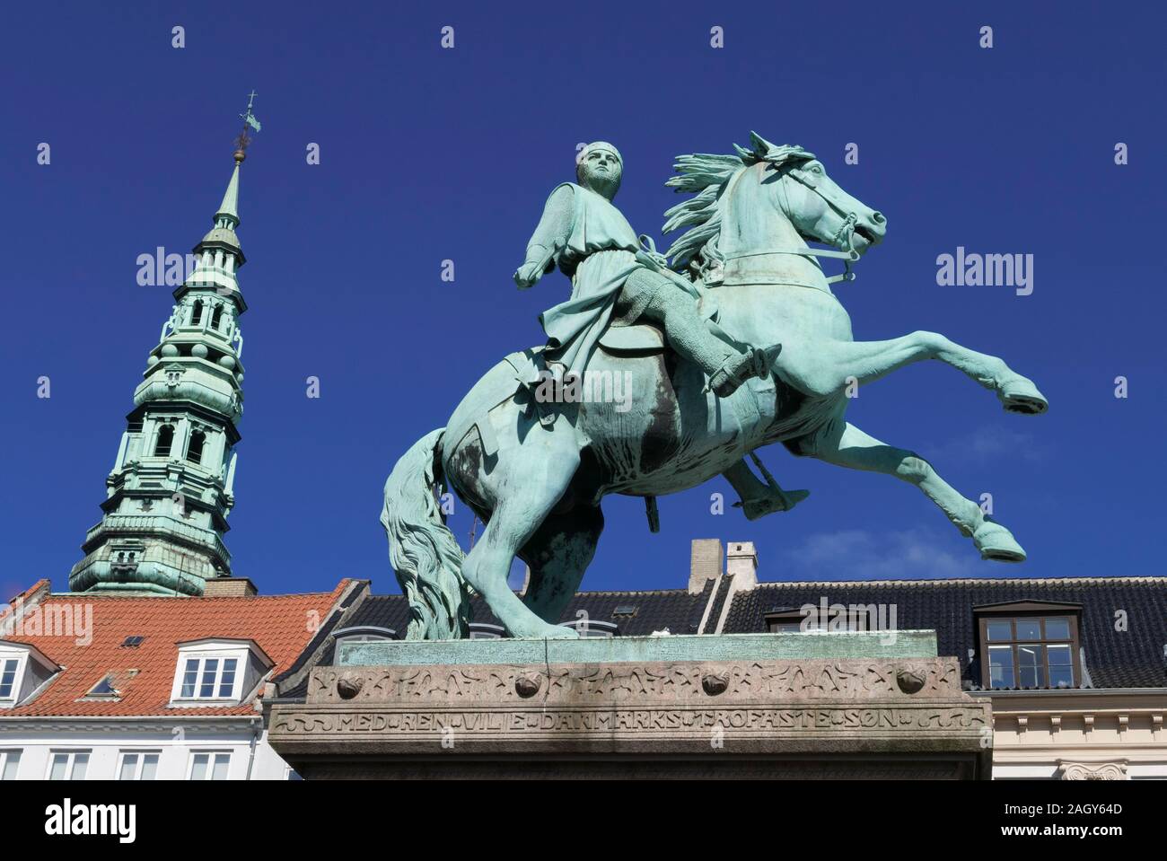 Statue of Absalon on horseback in Hojbro Plads Square, Copenhagen ...
