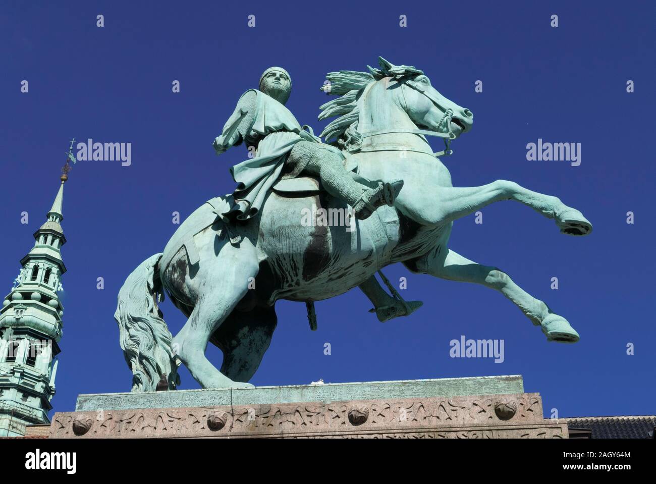 Statue of Absalon on horseback in Hojbro Plads Square, Copenhagen ...