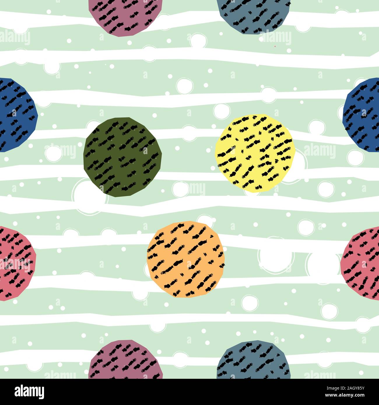 Cute Hand Drawn Pattern with colorful Balls on dark background. Vector ...