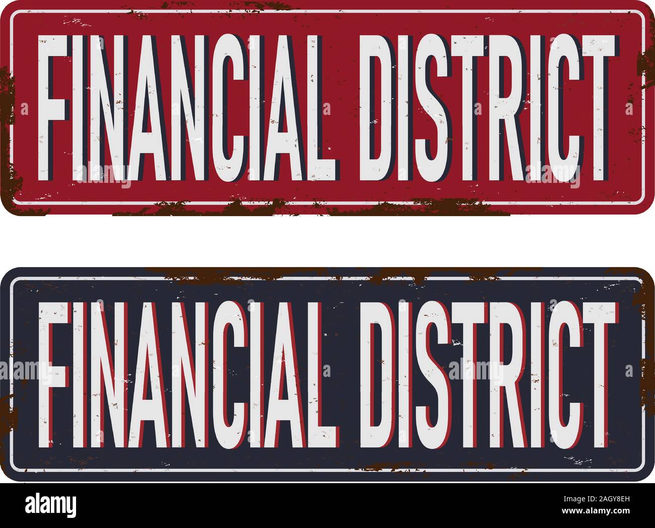 Wall street financial district vintage rusty metal sign on a white ...