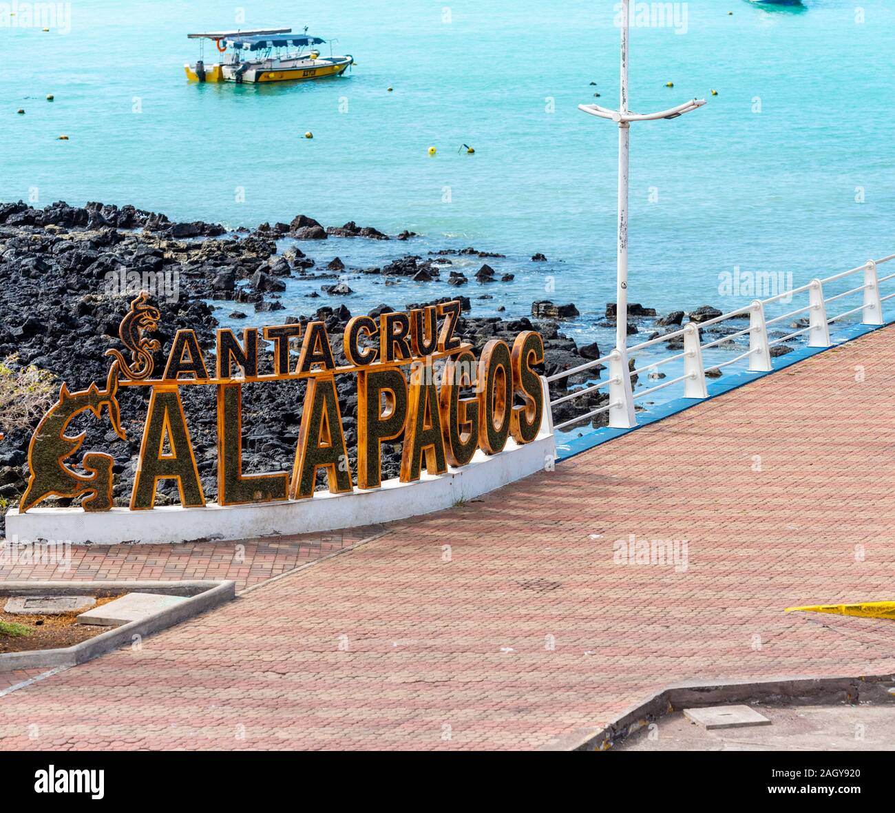 GALAPAGOS ISLAND, SANTA CRUZ - JULY 2, 2019: 3D letters "Santa Cruz ...