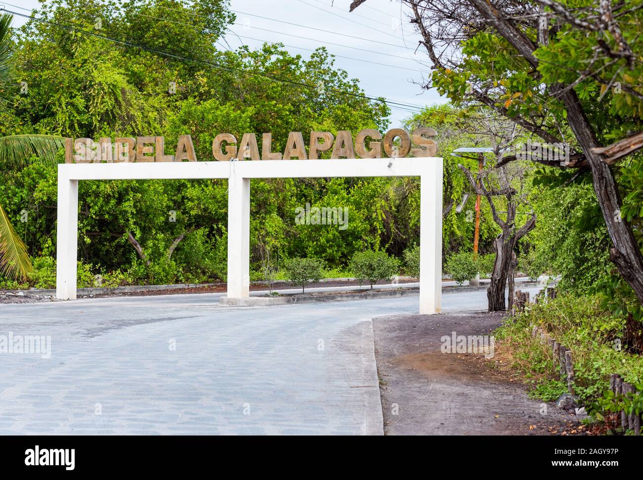 White arch with the inscription "Isabela Galapagos", Galapagos Island ...