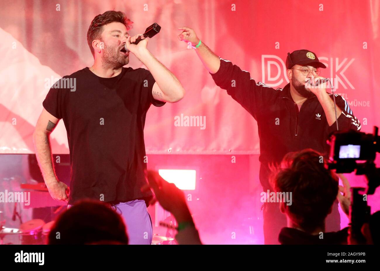 Rostock, Germany. 22nd Dec, 2019. The rapper Marteria (l) is on stage ...