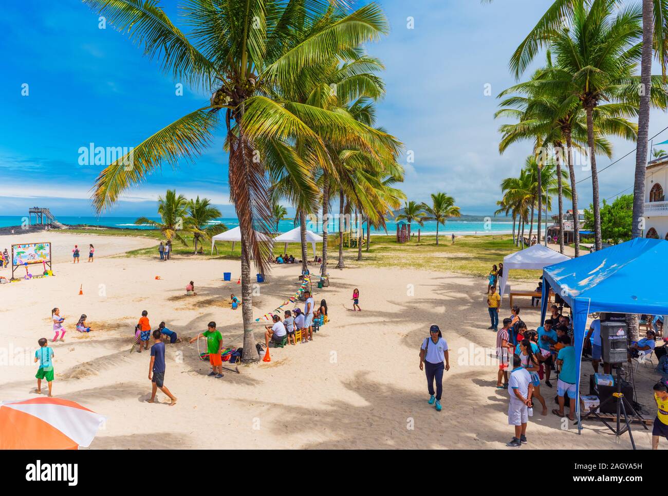 GALAPAGOS ISLAND, ISLA ISABELA - JULY 2, 2019: Group of people on a ...
