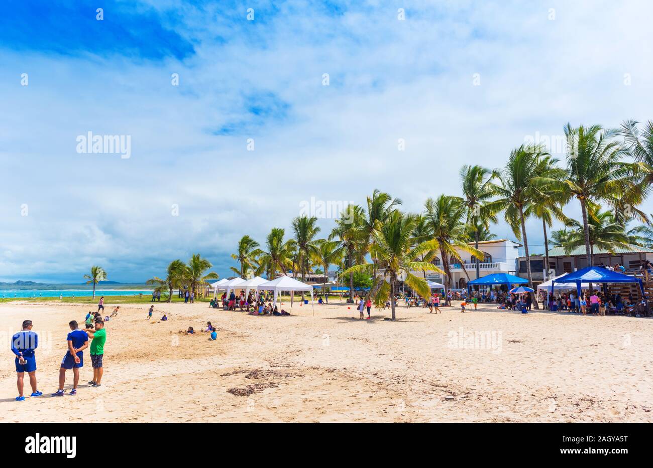GALAPAGOS ISLAND, ISLA ISABELA - JULY 2, 2019: Group of people on a ...