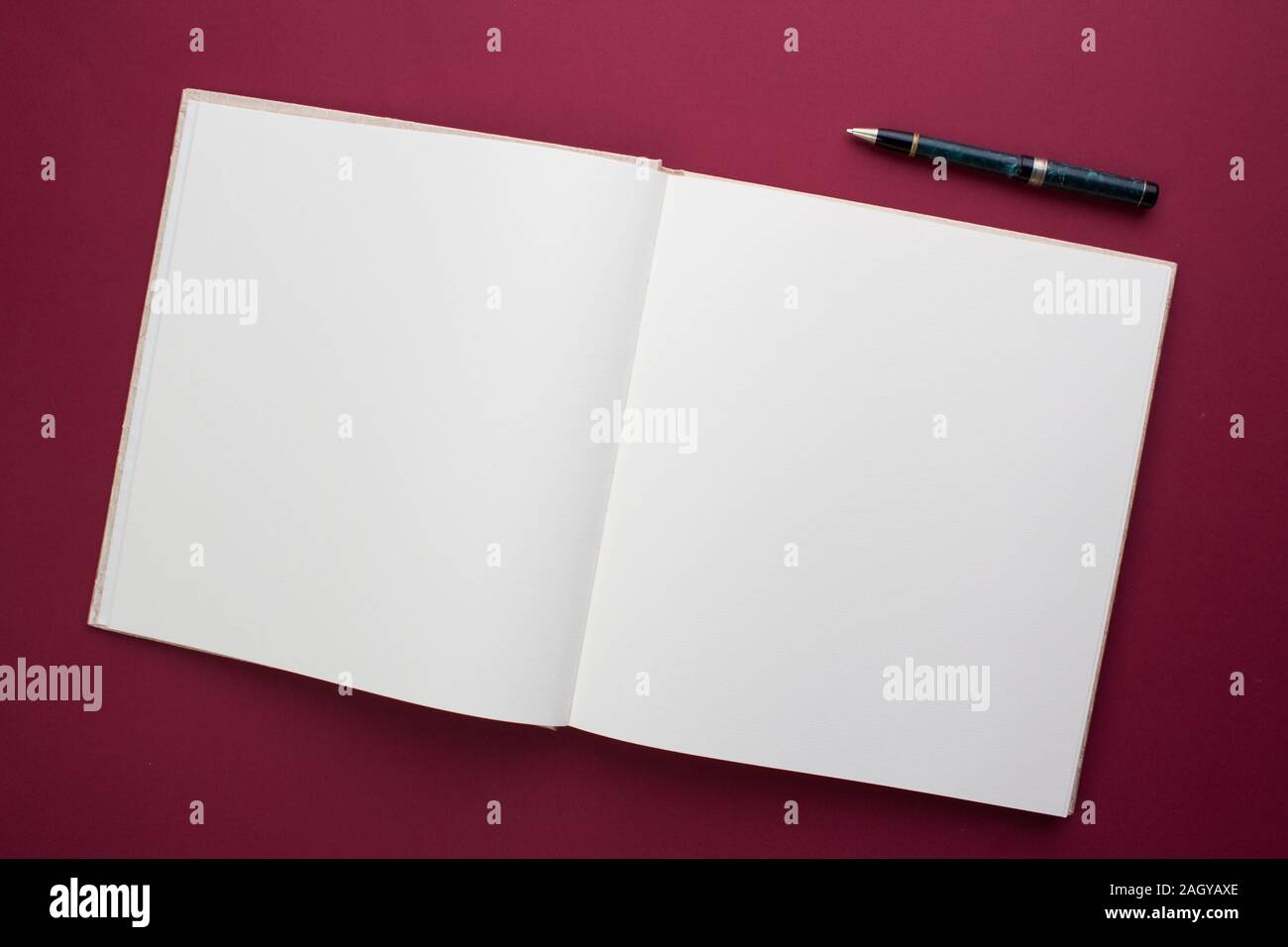 White piece of paper - empty page for copy space - book and pen for ...