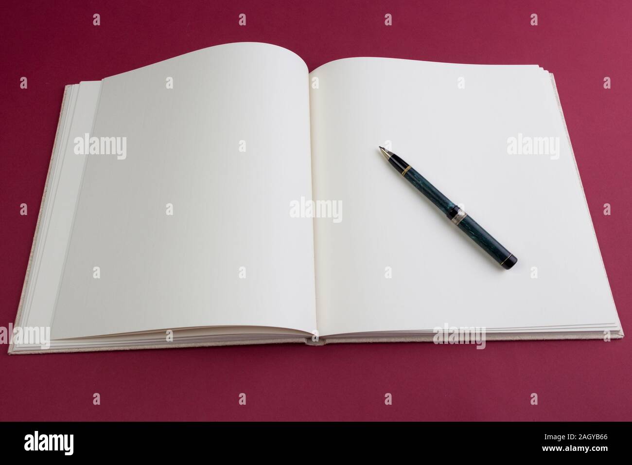 White piece of paper - empty page for copy space - book and pen for ...