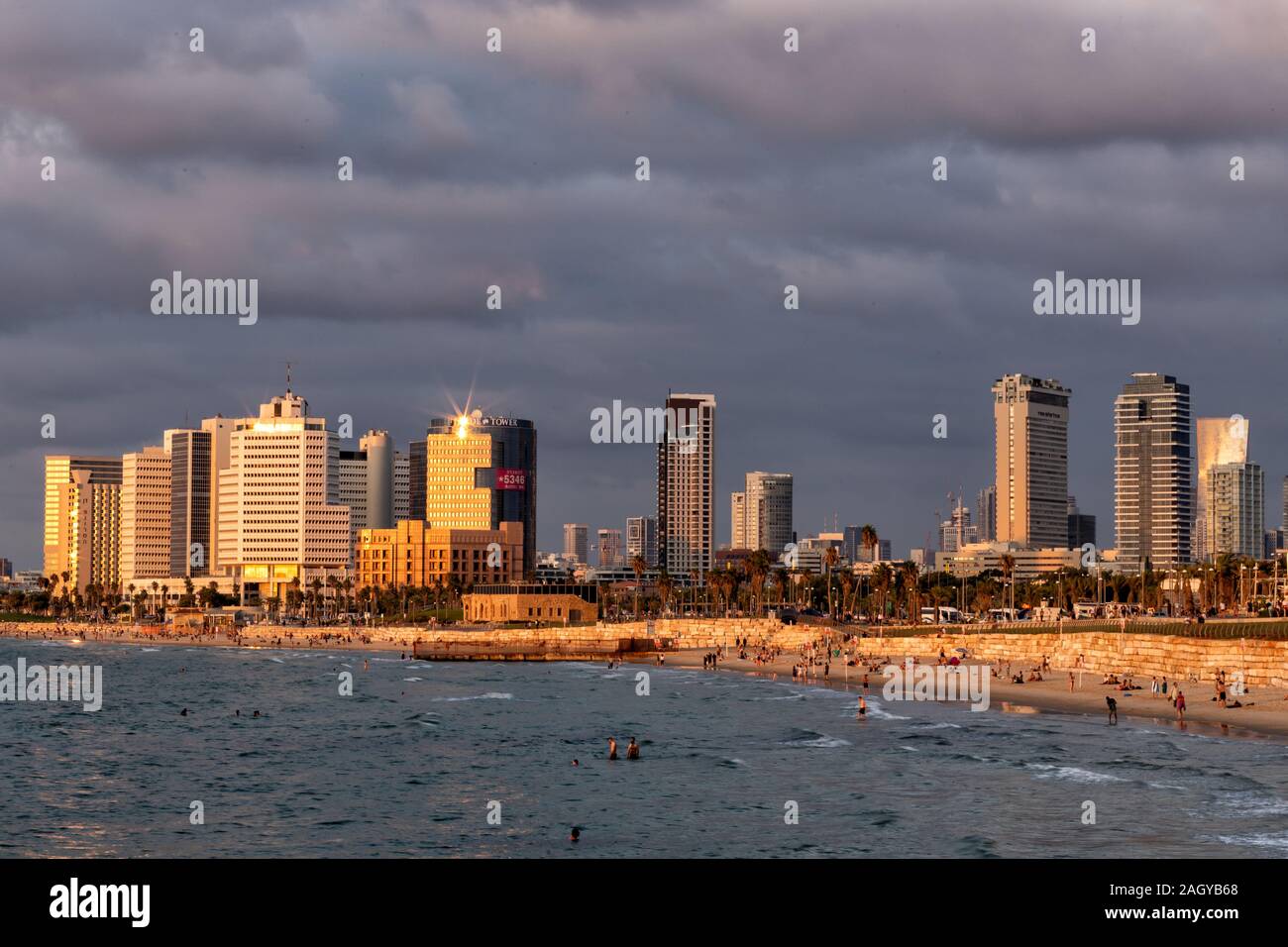 view of tel aviv from the sea sunset Stock Photo - Alamy