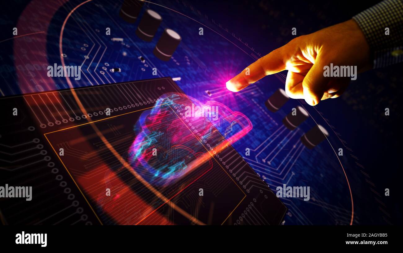 Cyber cloud symbol futuristic 3D rendering illustration. Abstract ...