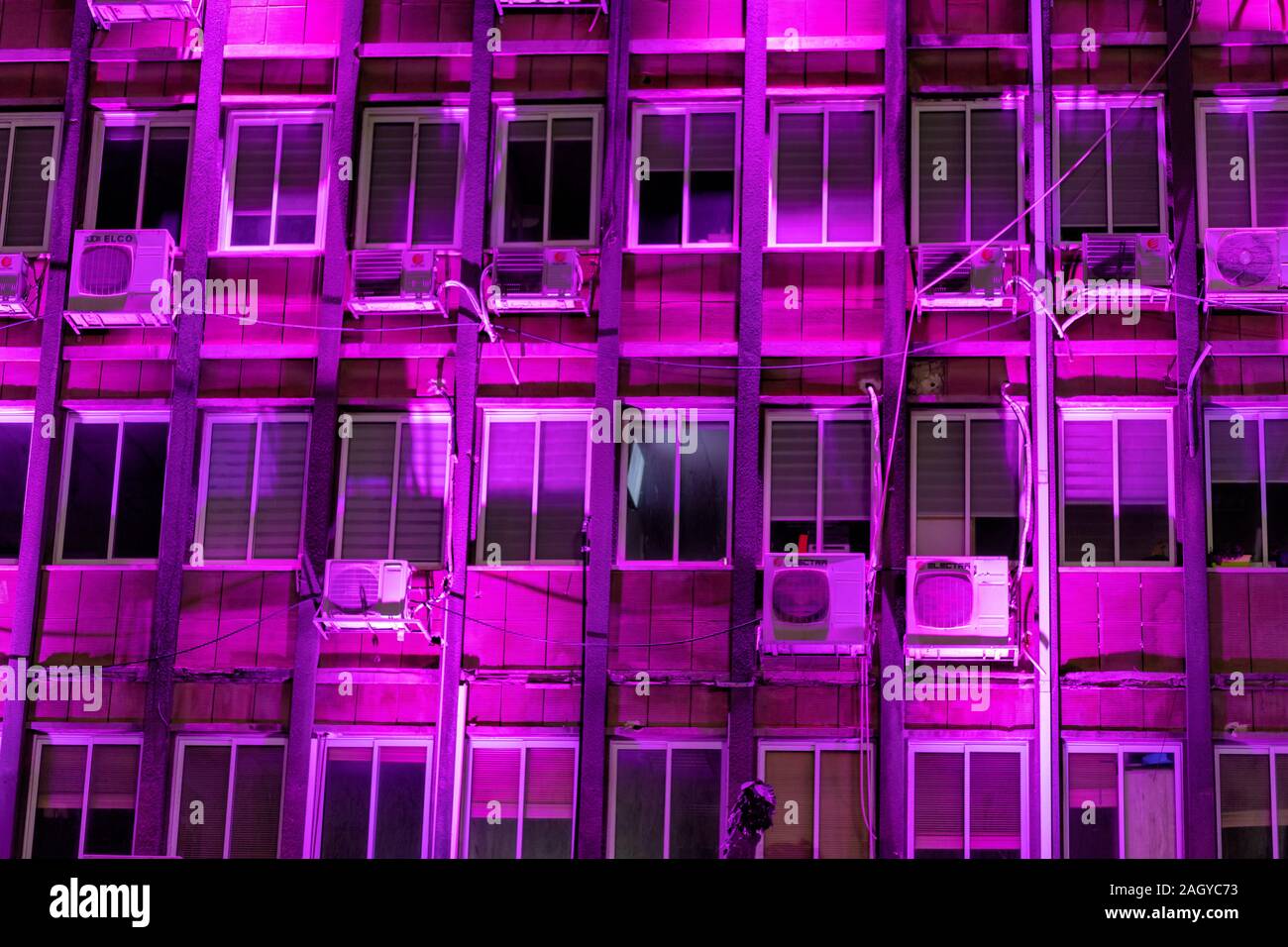 purple lights of the building in petah tikva Stock Photo - Alamy