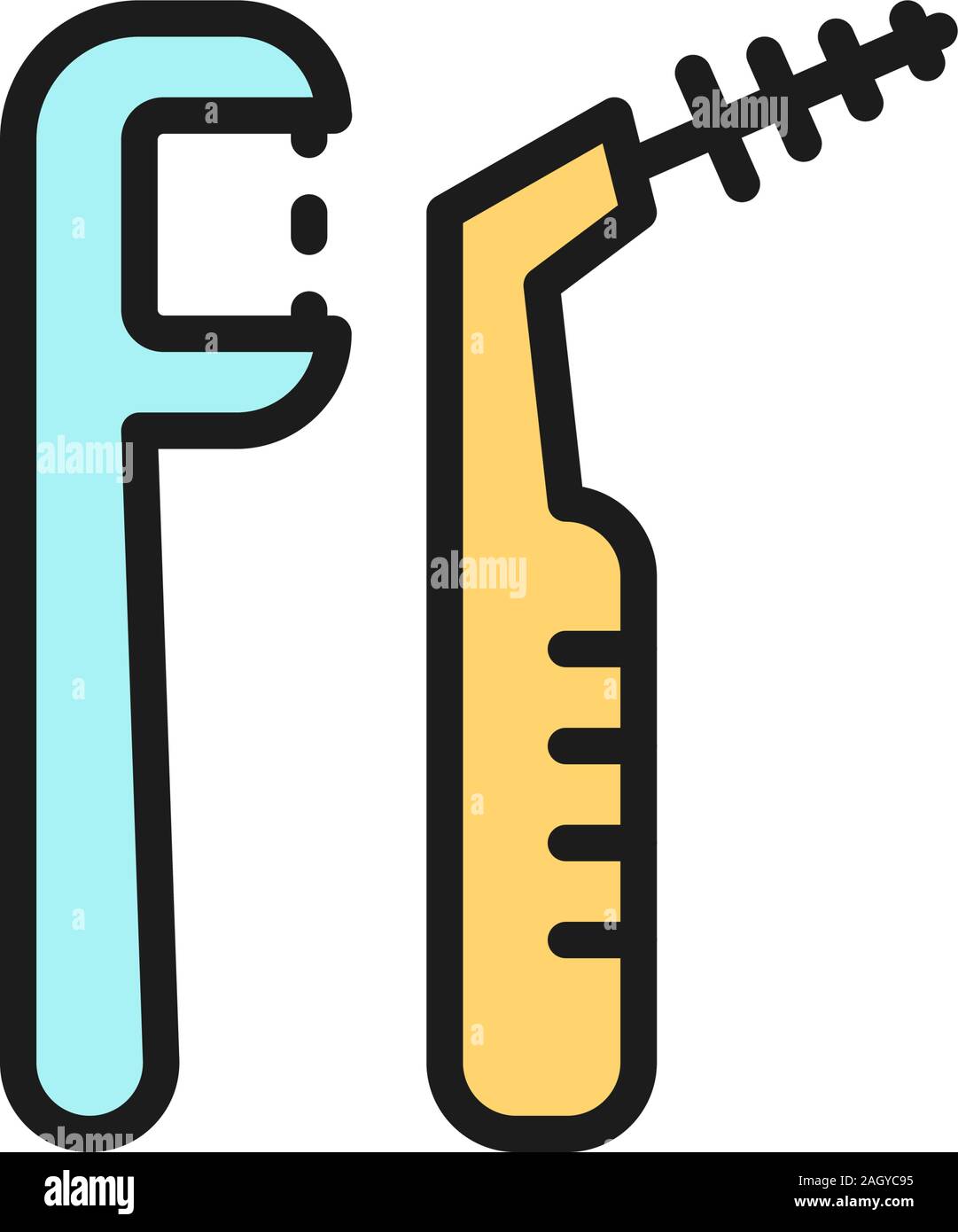 Flosser, dental floss flat color line icon. Isolated on white ...