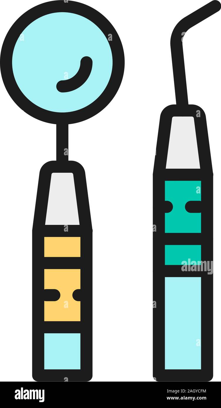 Dental examination kit, dental instruments flat color line icon Stock ...