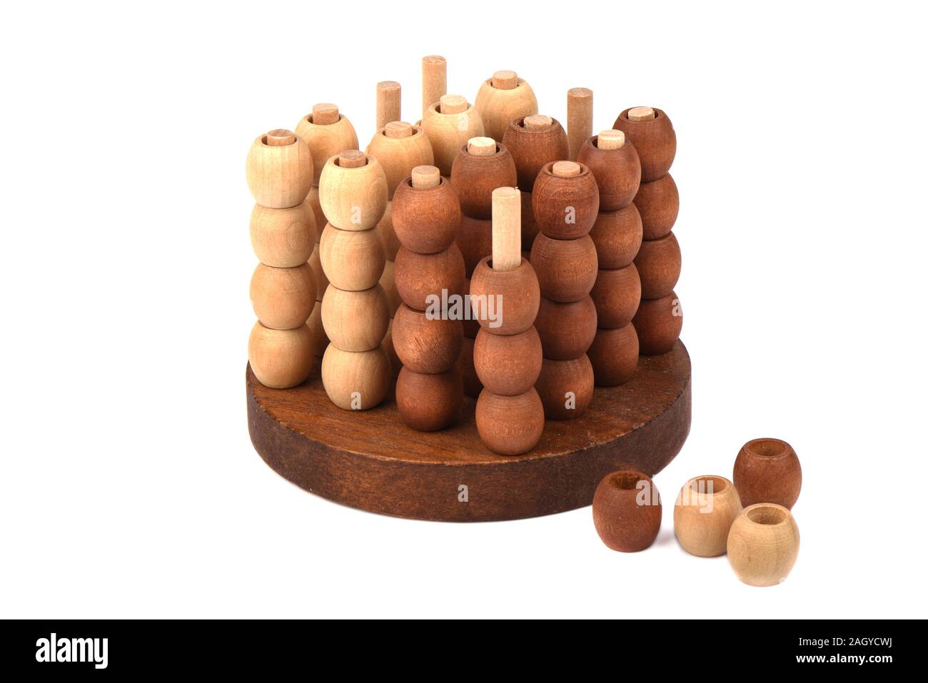 Board game tic tac toe in a cube or four in a row, over a white ...