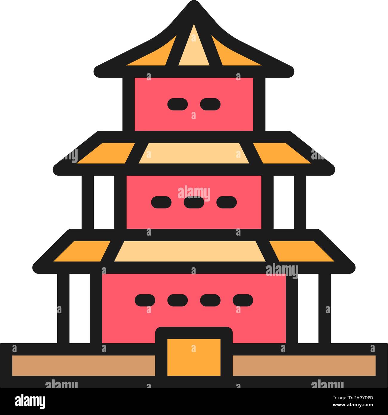 Vector Chinese temple, traditional church flat color line icon Stock ...