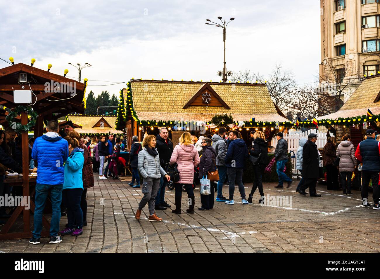 Bucharest Christmas market in front of the Palace of Parliament ...