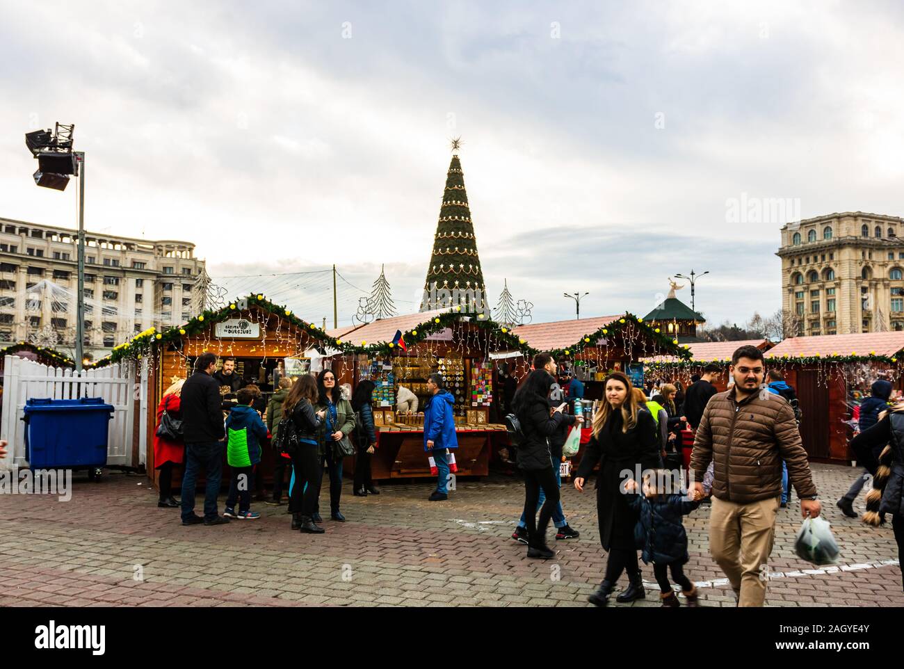 Bucharest Christmas market in front of the Palace of Parliament ...