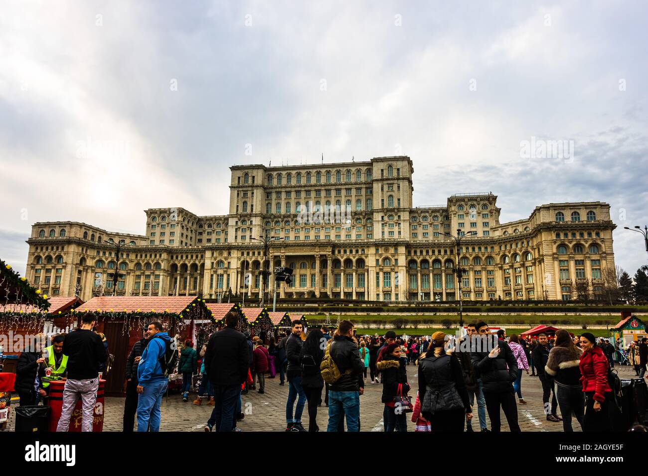 Bucharest Christmas market in front of the Palace of Parliament ...