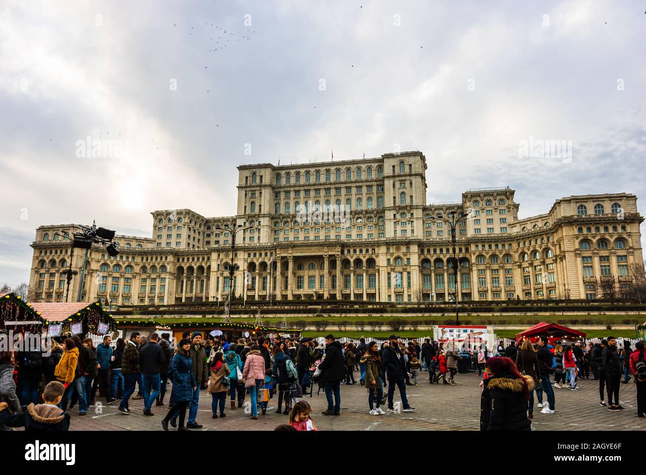Bucharest Christmas market in front of the Palace of Parliament ...