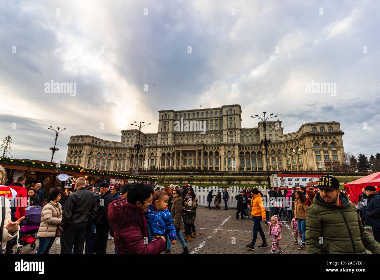 Bucharest Christmas market in front of the Palace of Parliament ...