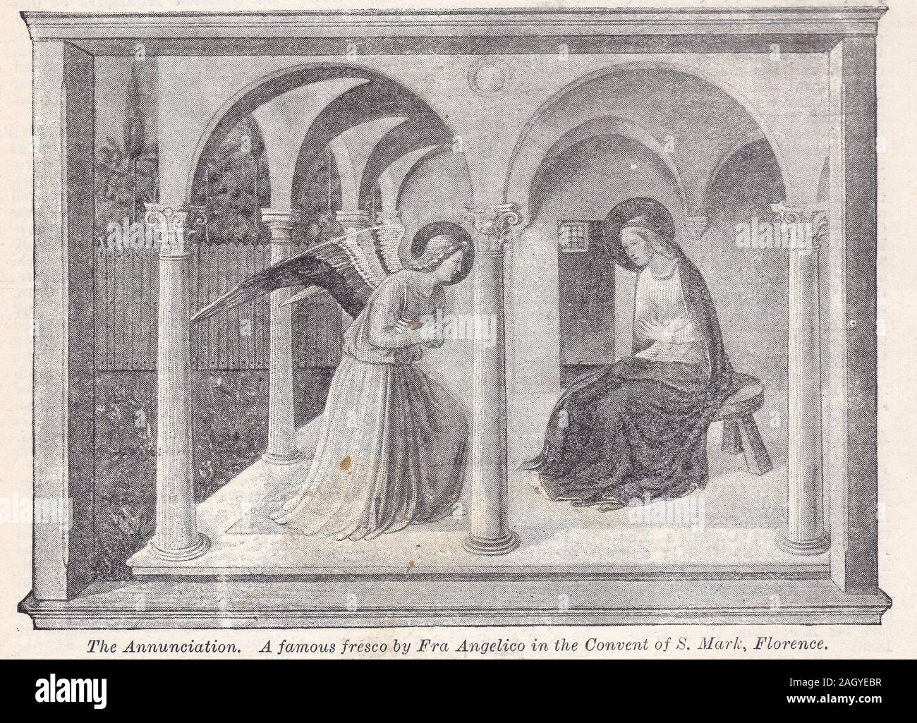 The Annunciation - A famous fresco by Fra Angelico in the Convent of S. Mark, Florence Stock ...