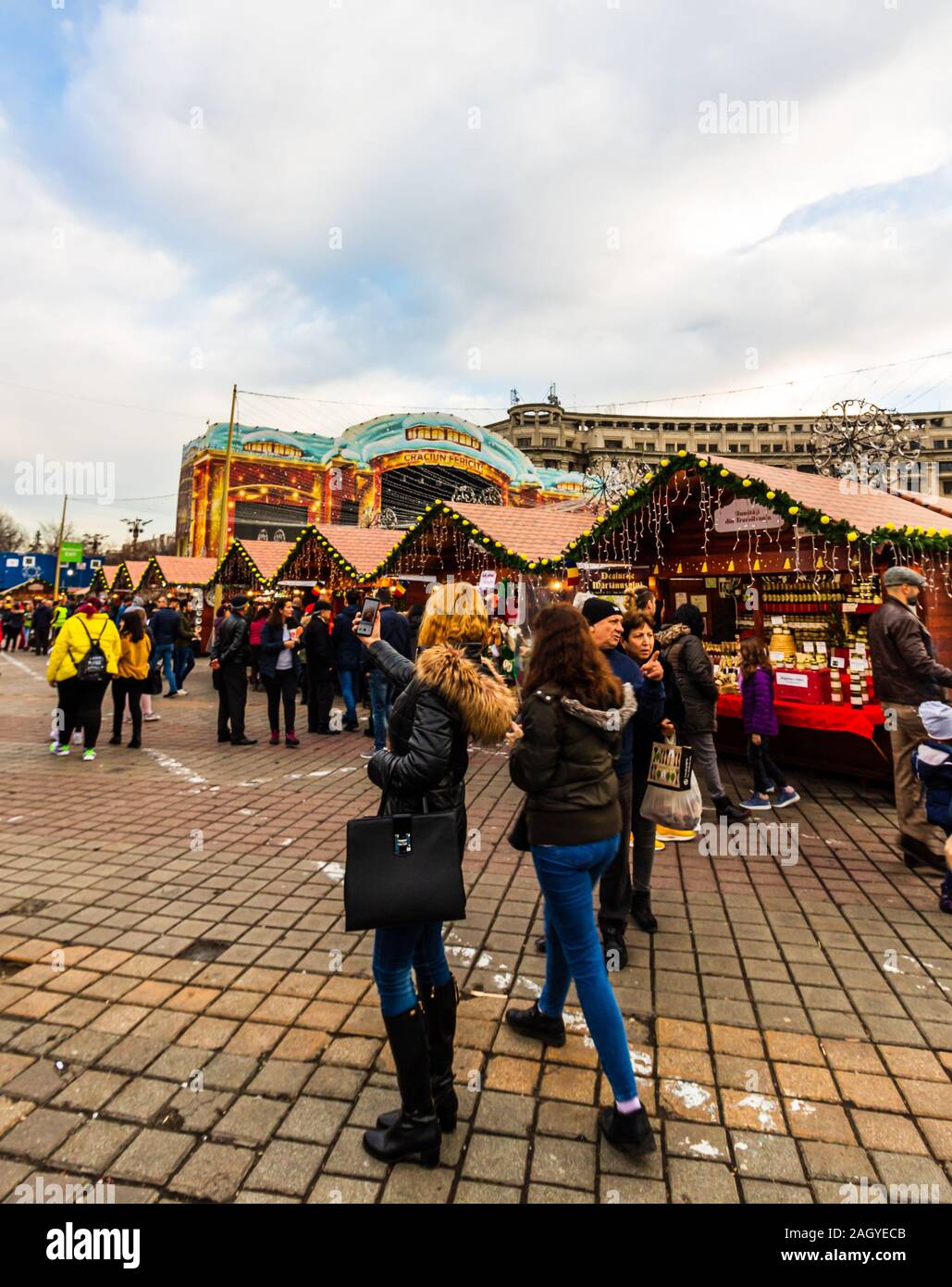Bucharest Christmas market in front of the Palace of Parliament ...