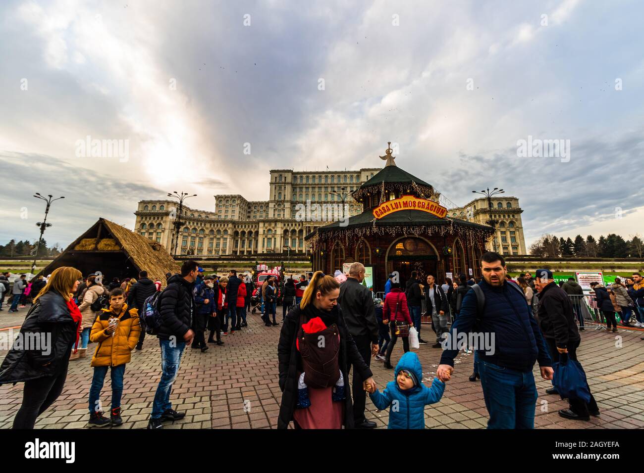 Bucharest Christmas market in front of the Palace of Parliament ...