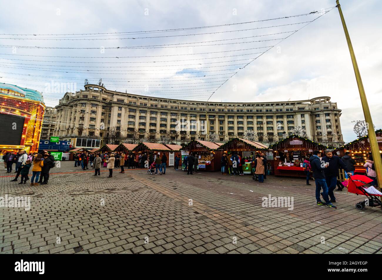 Bucharest Christmas market in front of the Palace of Parliament ...