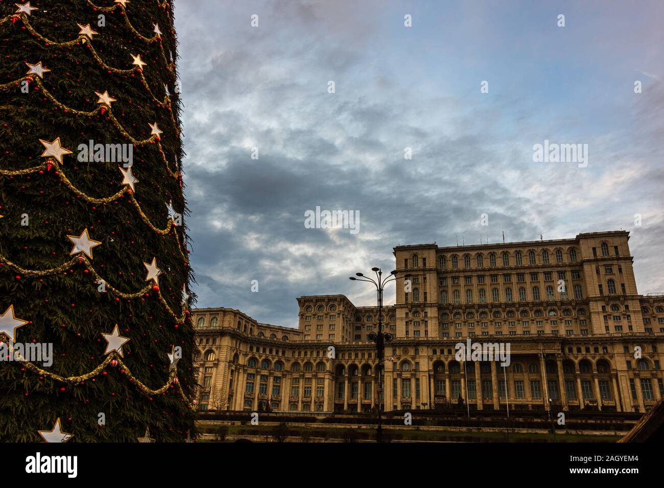 Bucharest Christmas market in front of the Palace of Parliament ...