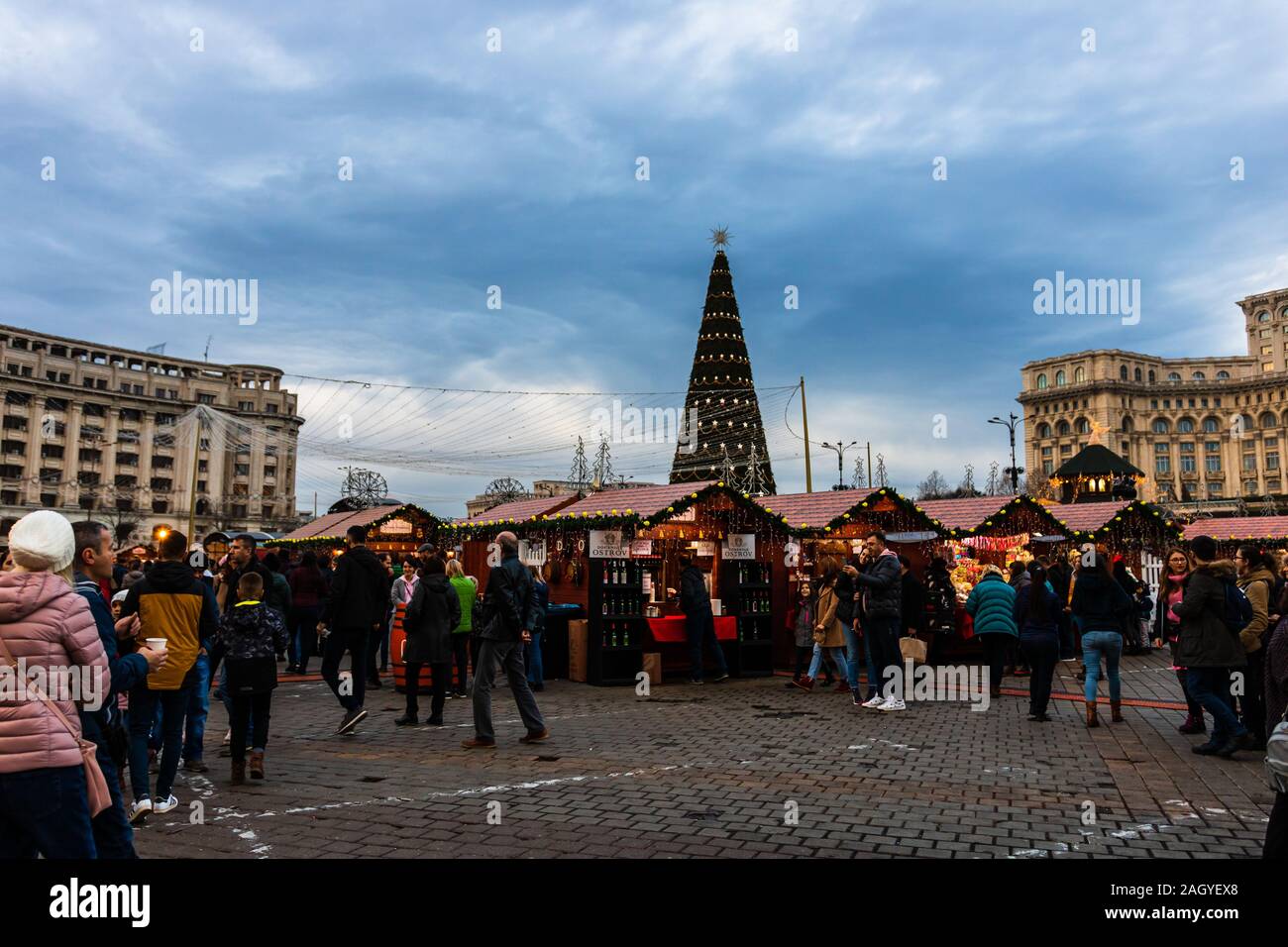 Bucharest Christmas market in front of the Palace of Parliament ...