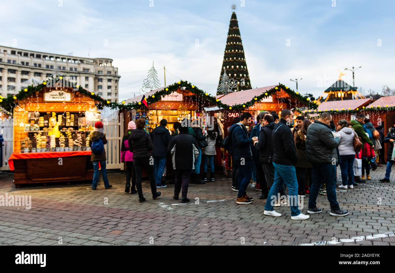 Bucharest Christmas market in front of the Palace of Parliament ...