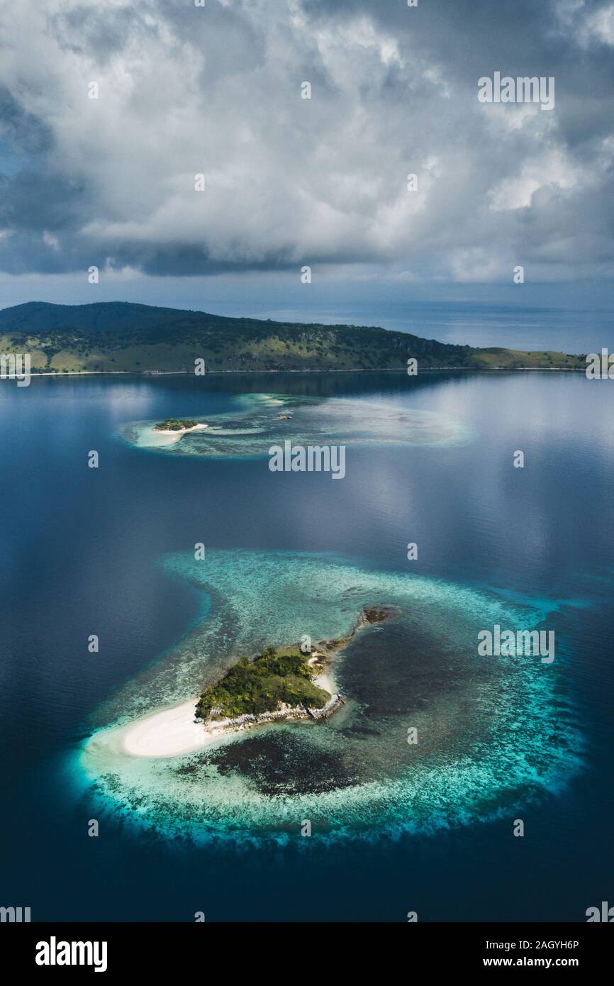 Aerial view of small tropical island with white sand beach, Beautiful ...