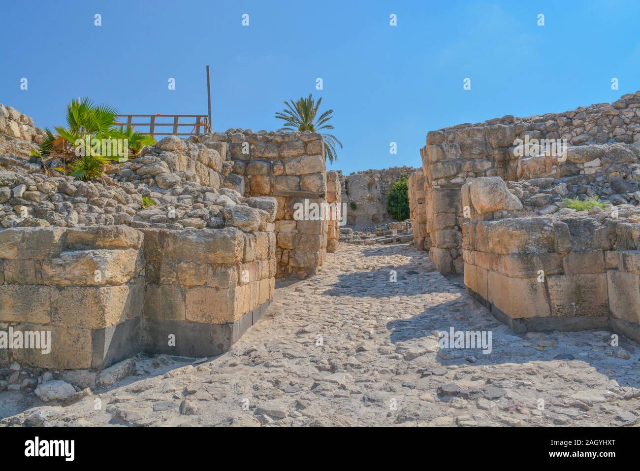 Canaanite City Gate at the City of megiddo in Tel Megiddo National Park ...