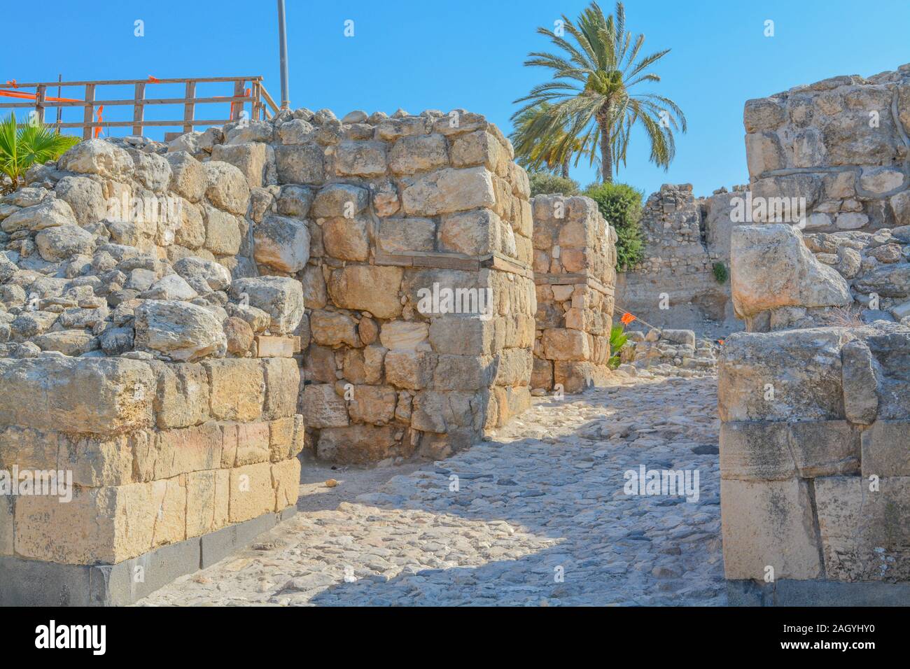 Canaanite City Gate at the City of megiddo in Tel Megiddo National Park ...