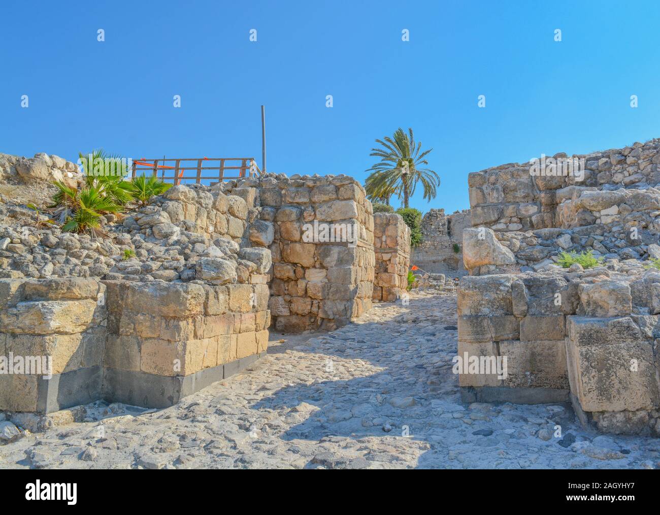 Canaanite City Gate at the City of megiddo in Tel Megiddo National Park ...
