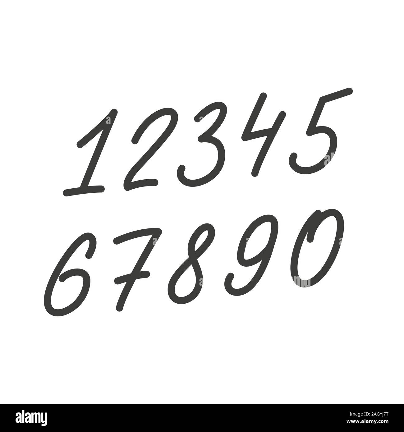 Numbers in set. Handwritten vector lettering numbers from 0 to 9 Stock ...