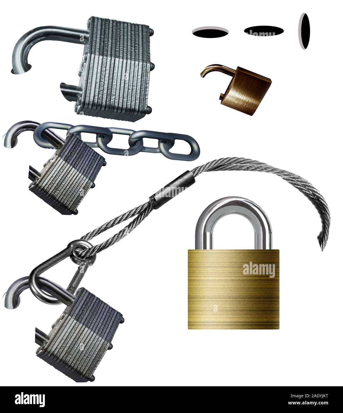 Padlocks, chain, cable and holes are graphic elements about locks Stock ...