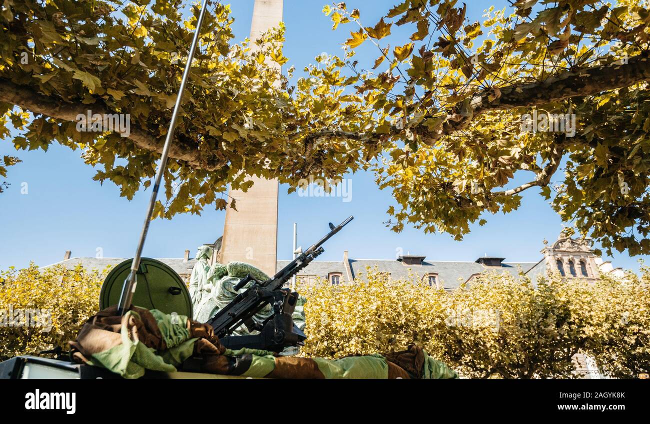 Strasbourg, France - Sep 21, 2019: Machine gun on the top of French ...