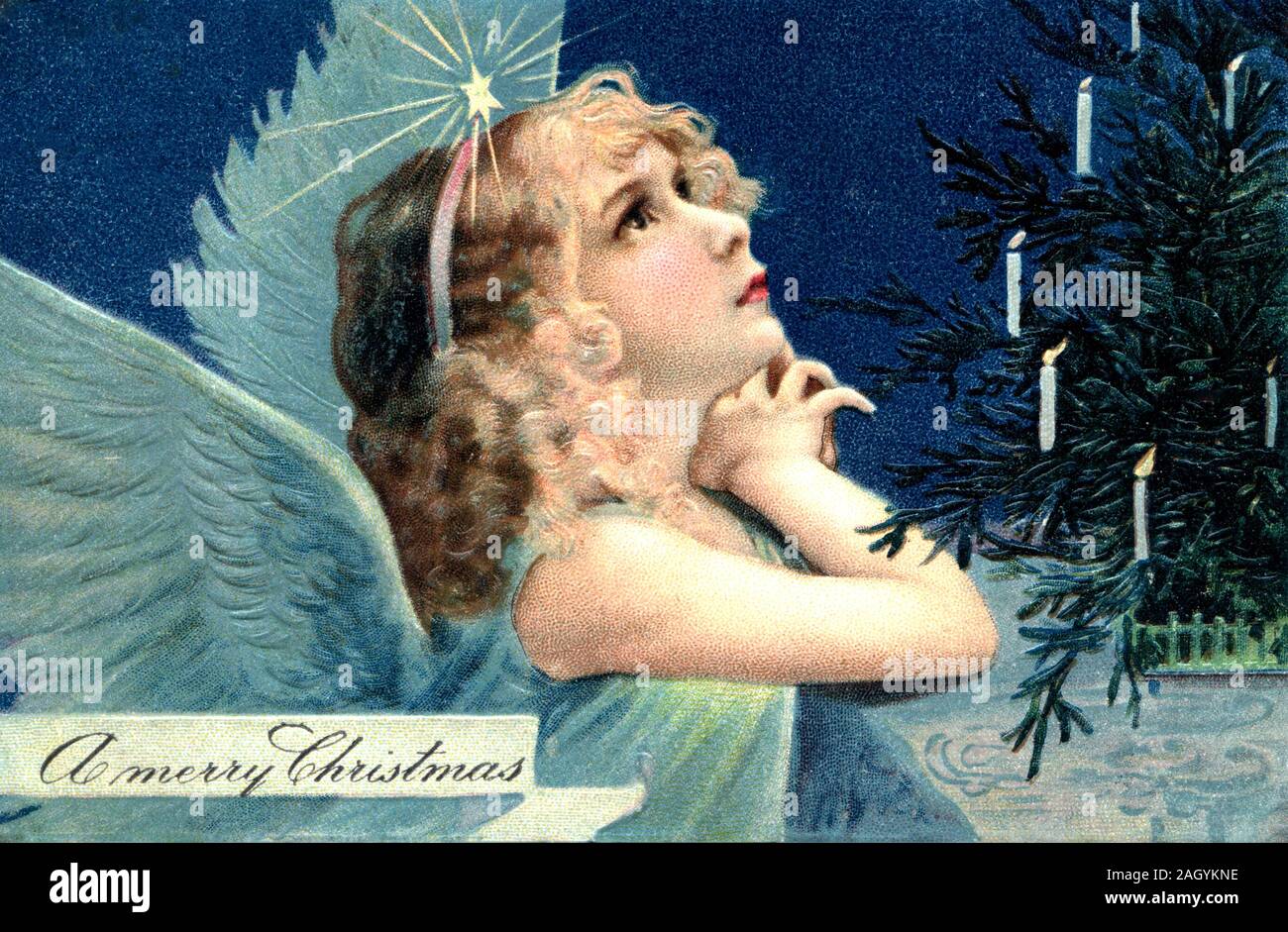 Vintage Postcard, Antique Greeting card, angelic little girl with angel ...