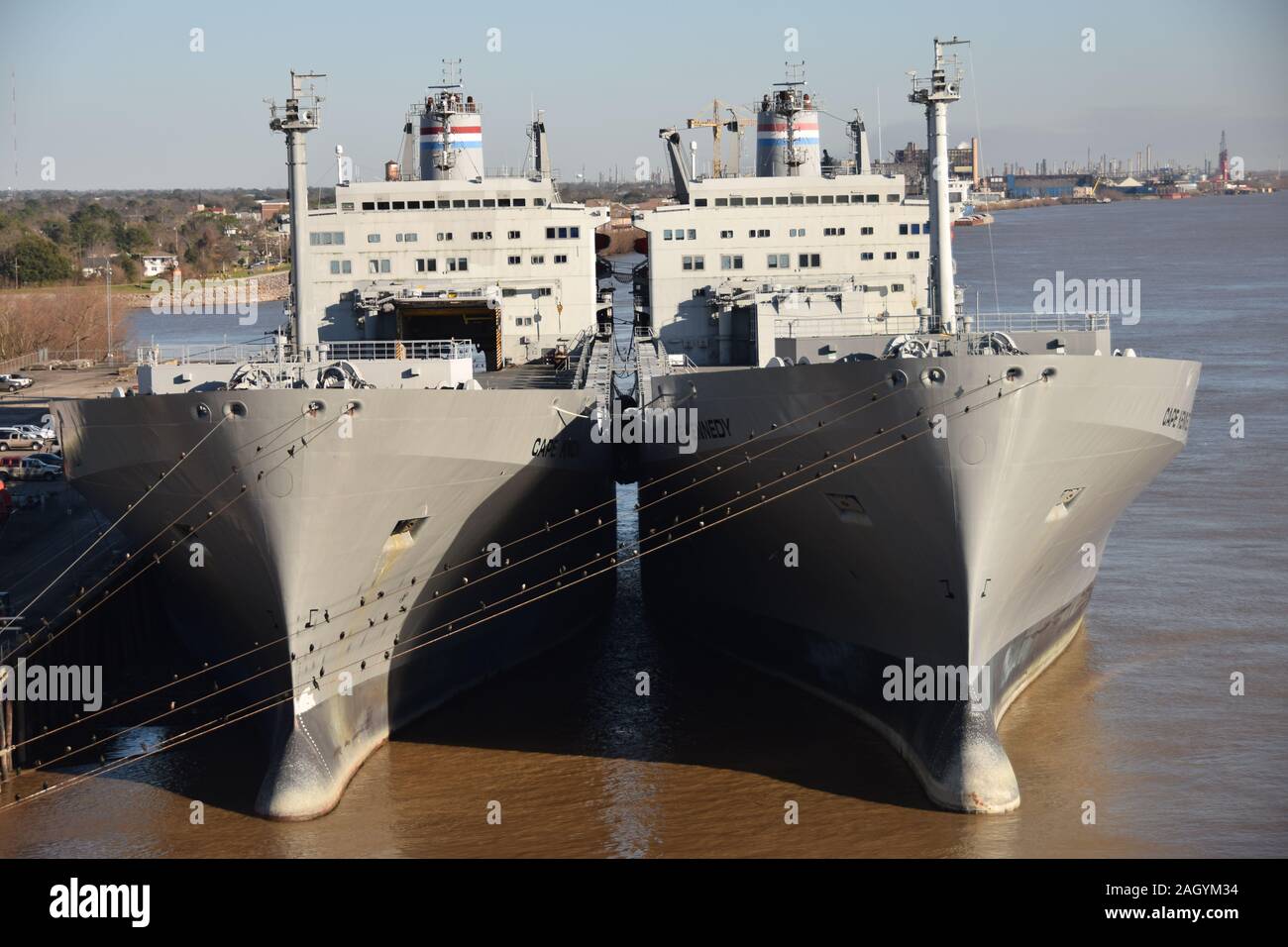 US Navy ships Cape Kennedy and Cape Knox on the Mississippi in New ...