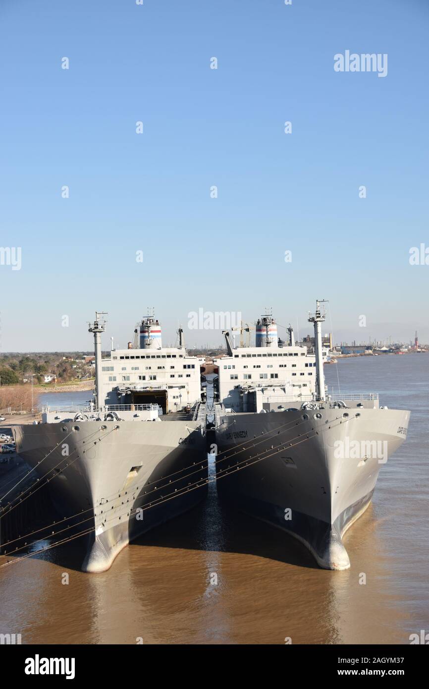 US Navy ships Cape Kennedy and Cape Knox on the Mississippi in New ...